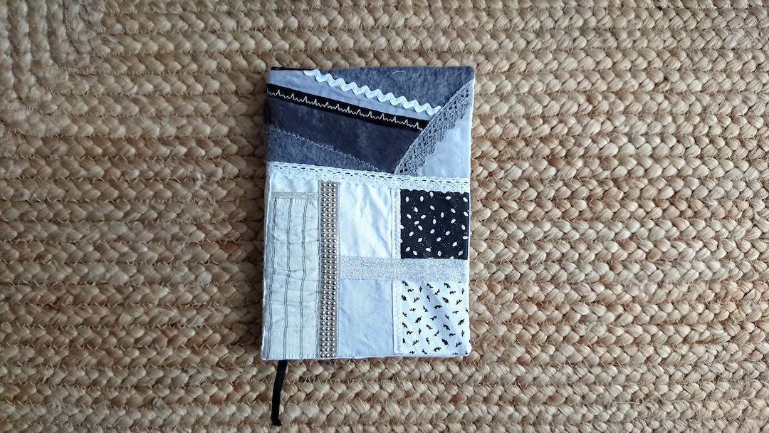 Grey Winter Textile Patchwork Book Cover From Repurposed Materials Such ...