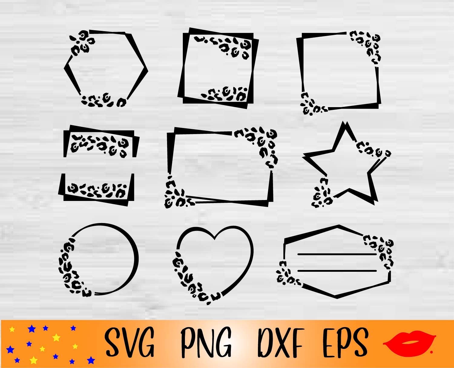 Leopard Print Geometric Frame Svg-leopard Frame Bundle - Etsy