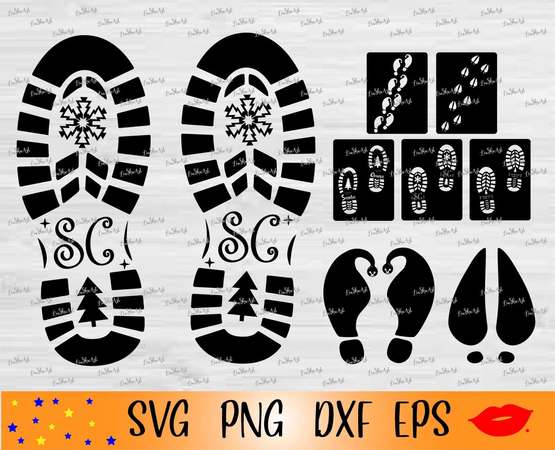Santa Footprint Svg-reindeer Footprint Svg-elf Footsteps Stencil Png ...