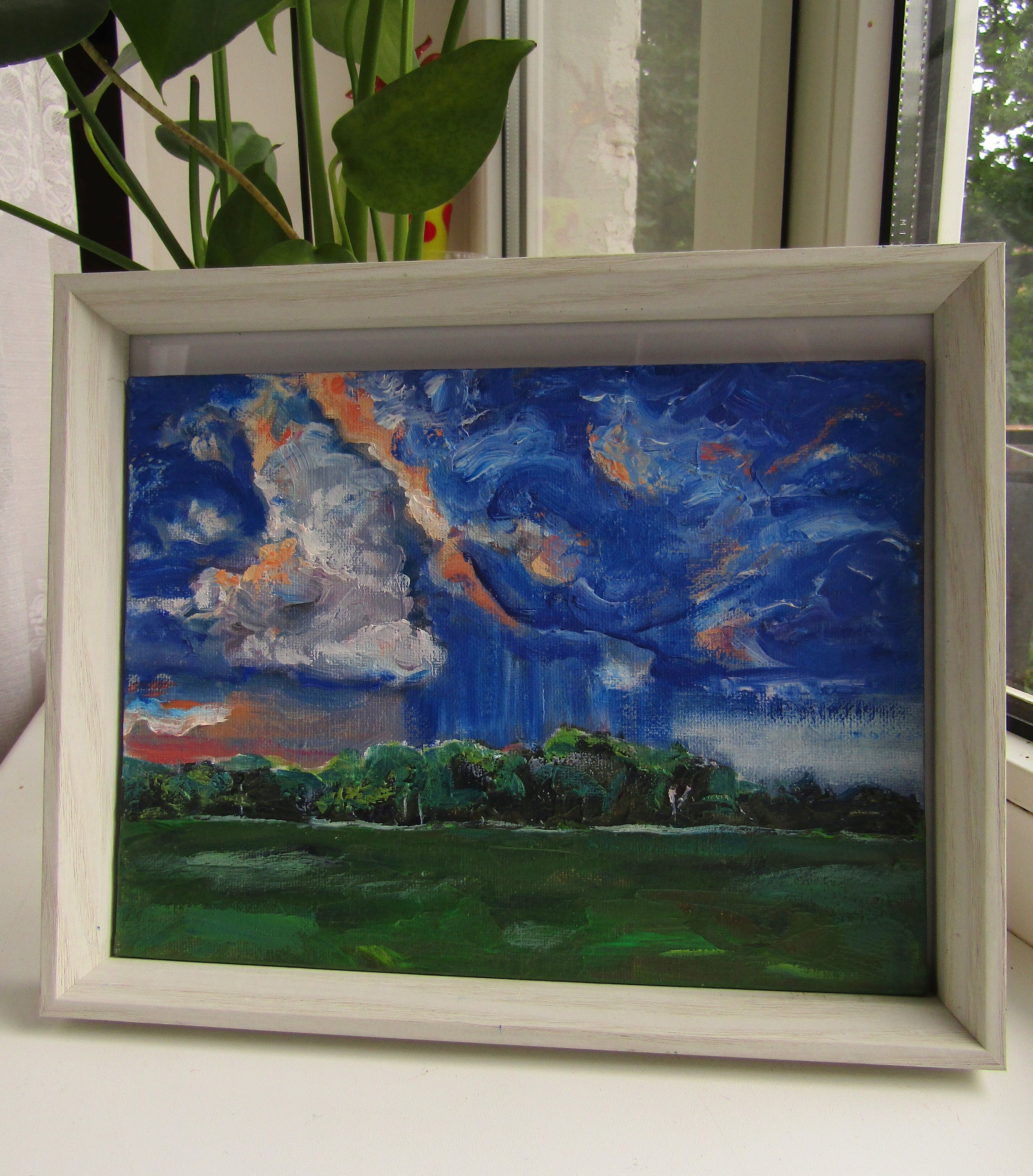 Thunder Storm Original Oil Painting, Thunder Lightning Painting, Summer ...