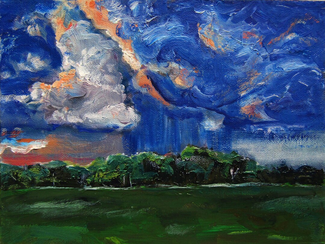 Thunder Storm Original Oil Painting, Thunder Lightning Painting, Summer ...