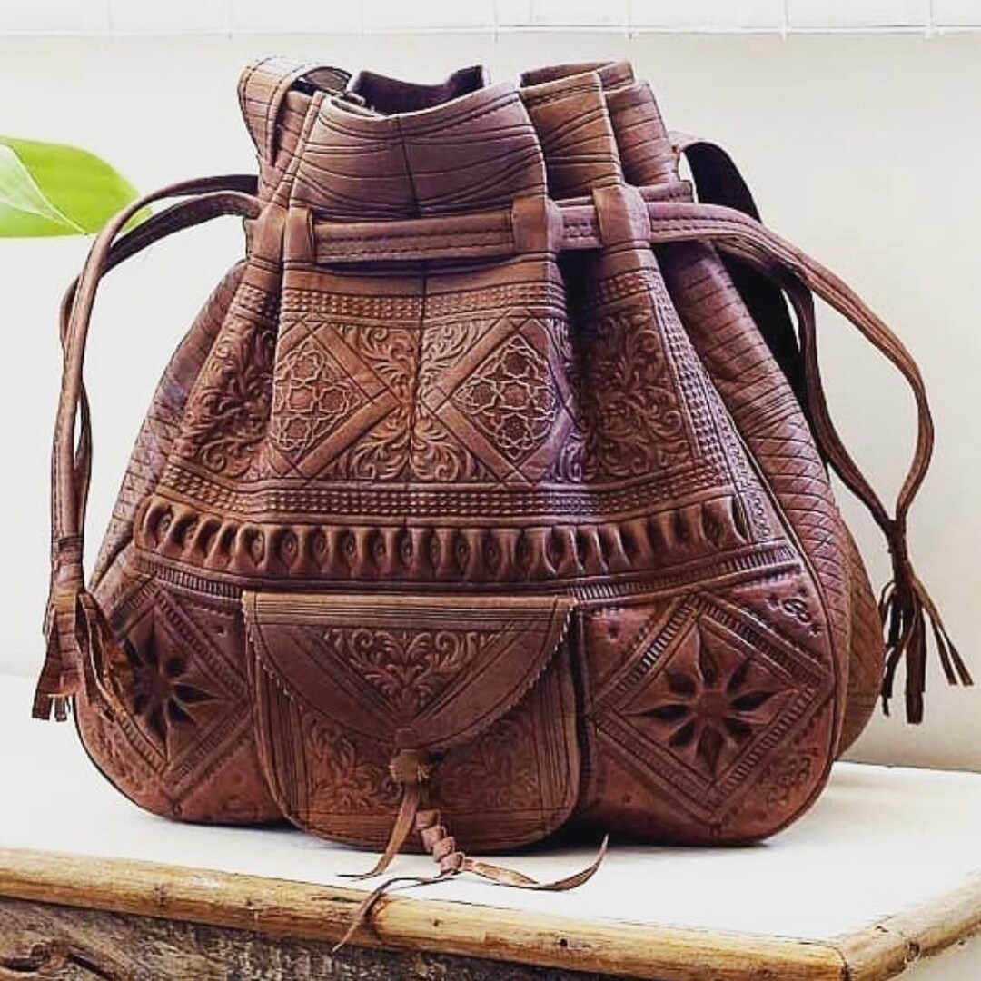 Moroccan Leather Bucket Bag Handmade Leather Shoulder Bag - Etsy