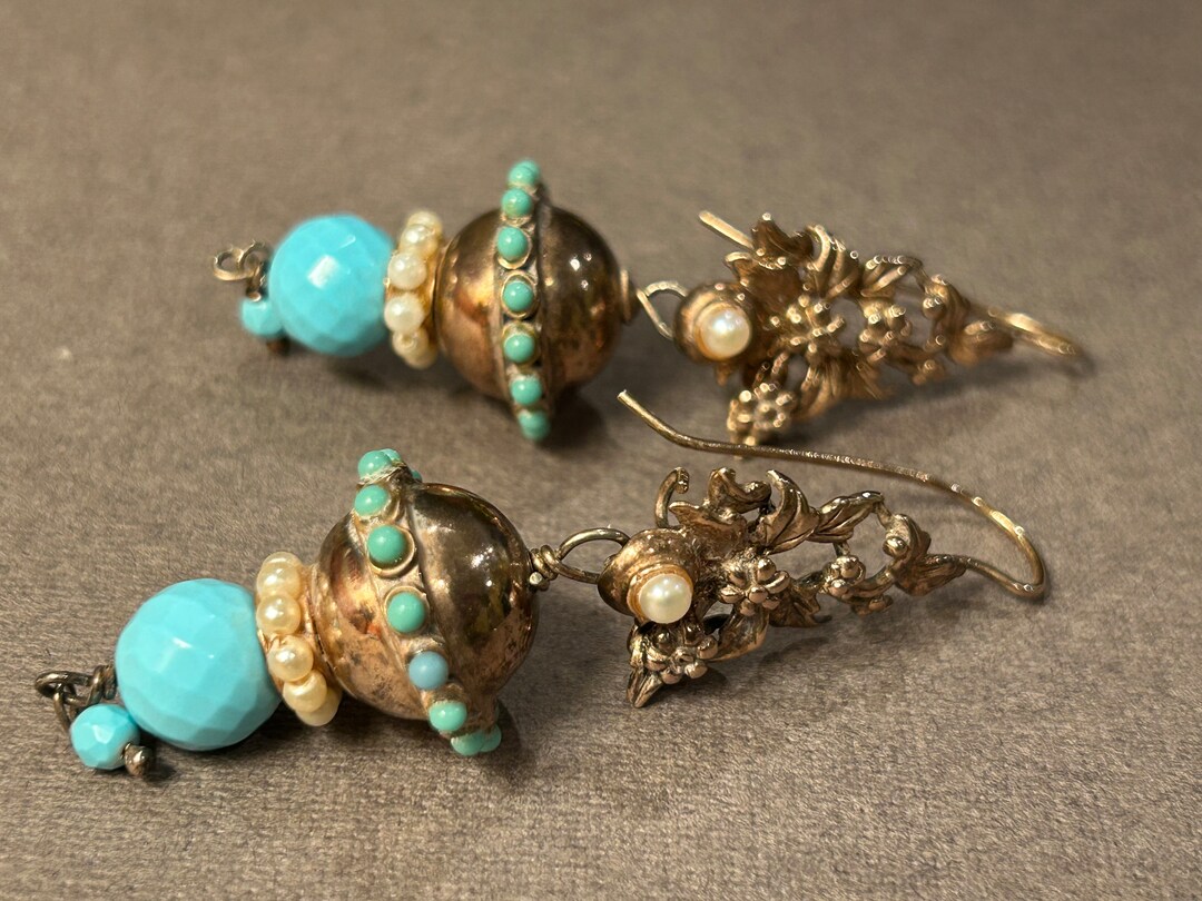 Marcello Fontana Vermeil Baroque Earrings – Turquoise Glass, Faux ...