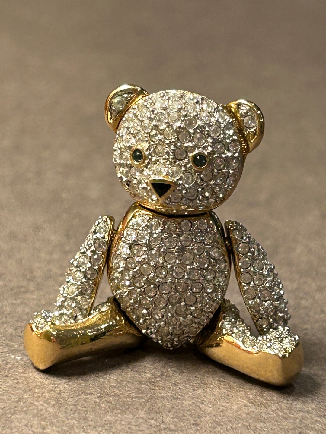 Vintage Articulated Teddy Bear Brooch With Rhinestones | Gold Tone ...
