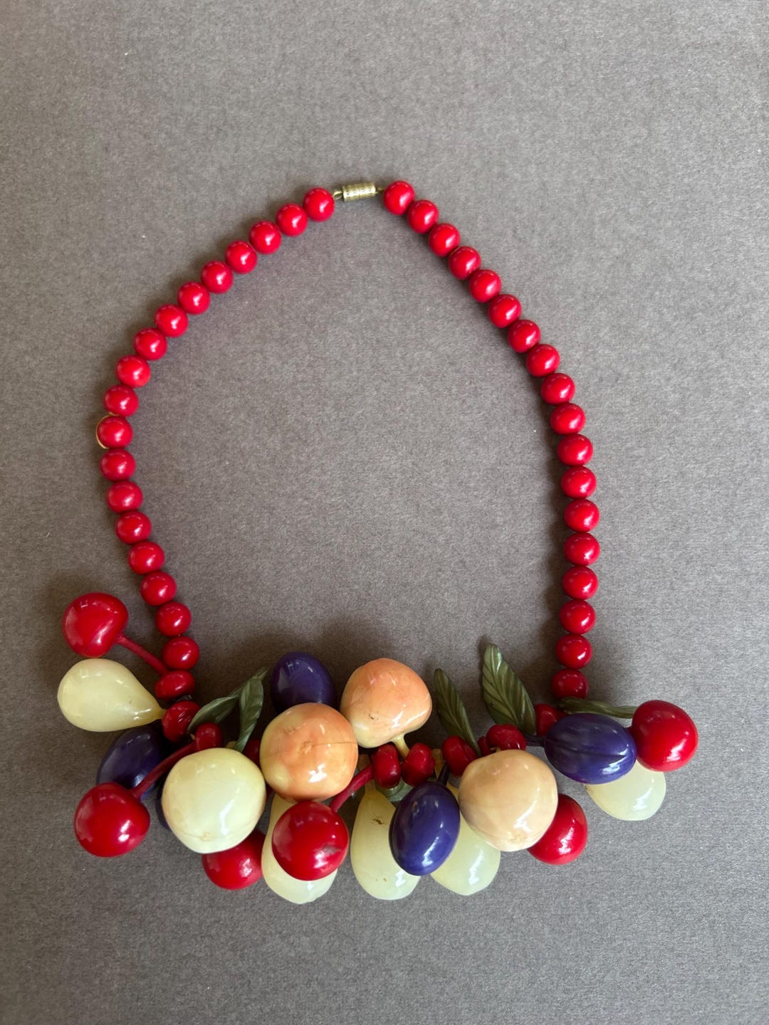Vintage 1950s Celluloid Fruit Necklace – Red Beads With Dangling ...