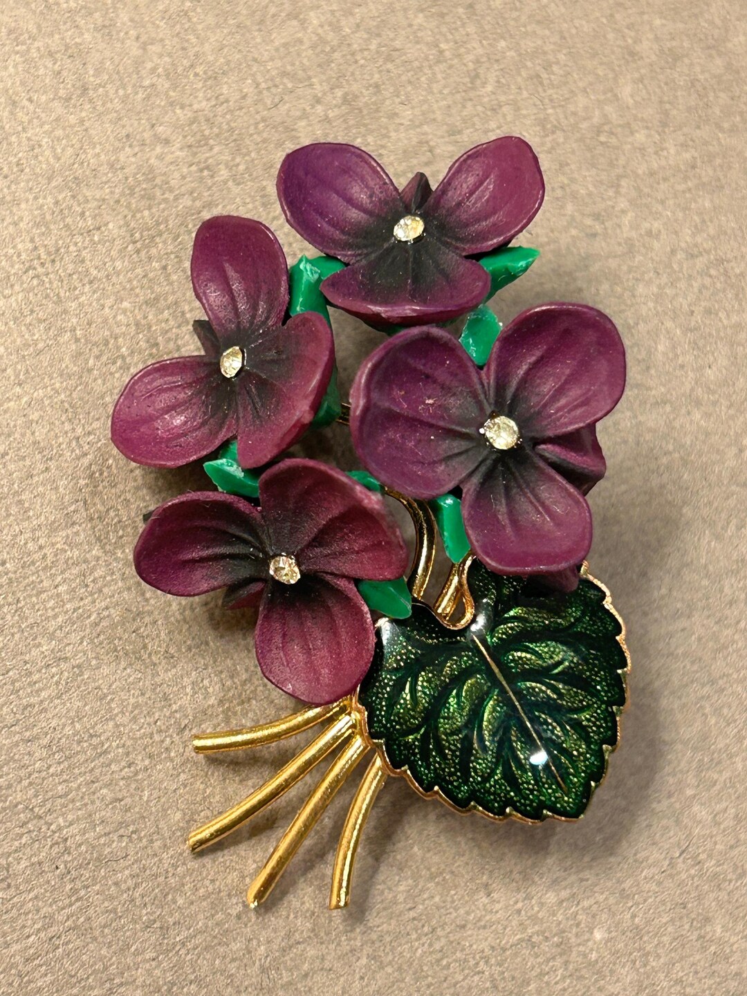 Vintage 1950s Celluloid Violet Brooch – West Germany Floral Pin With ...