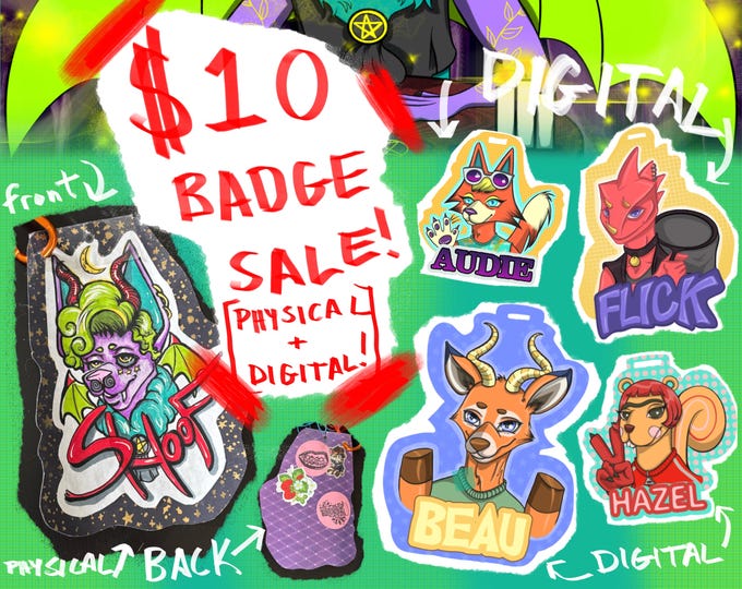 PHYSICAL Fursona Badge Delivered via Snail Mail, Custom Furry Art ...