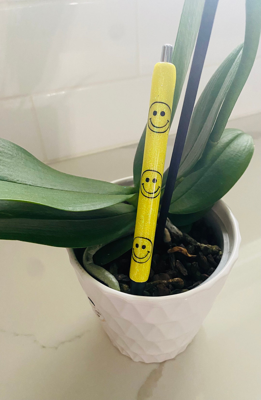 Smiley Face, Smiley Face Pen, Epoxy Pen, Glitter Pen, Be Happy Pen ...