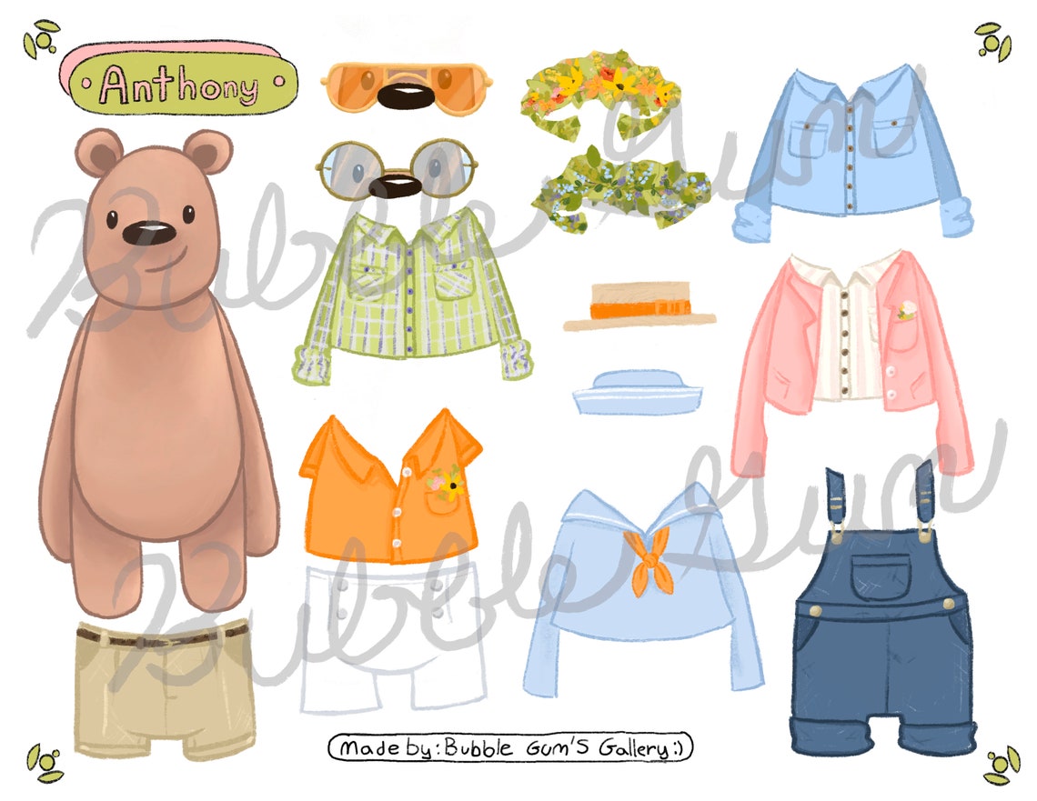 Paper Doll Printable Activity, Teddy Bear Picnic Set, DIY Craft Toy, 52 ...