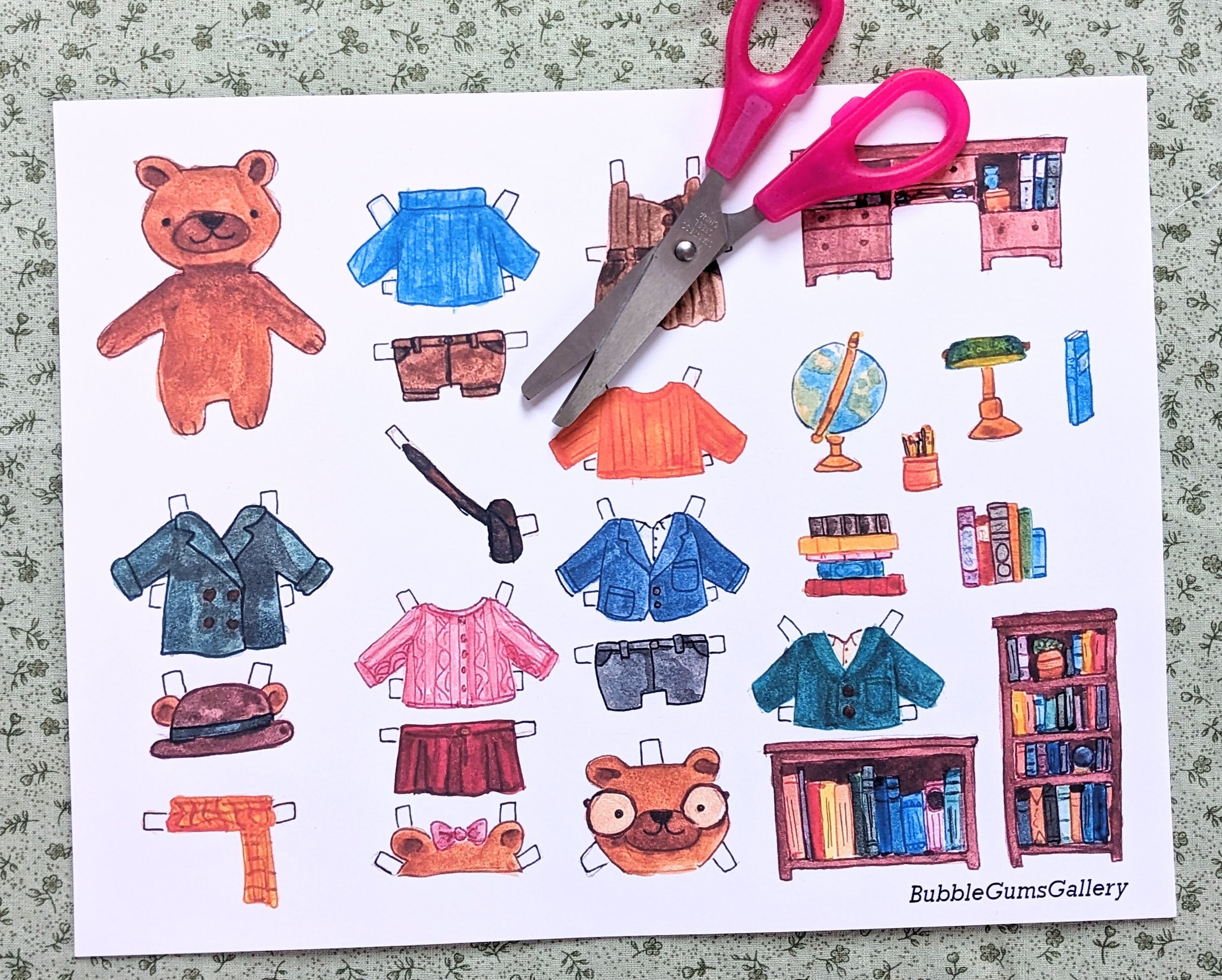 Bear Librarian, Paper Doll Printable Activity, Diy Craft Toy, 25 Pieces ...