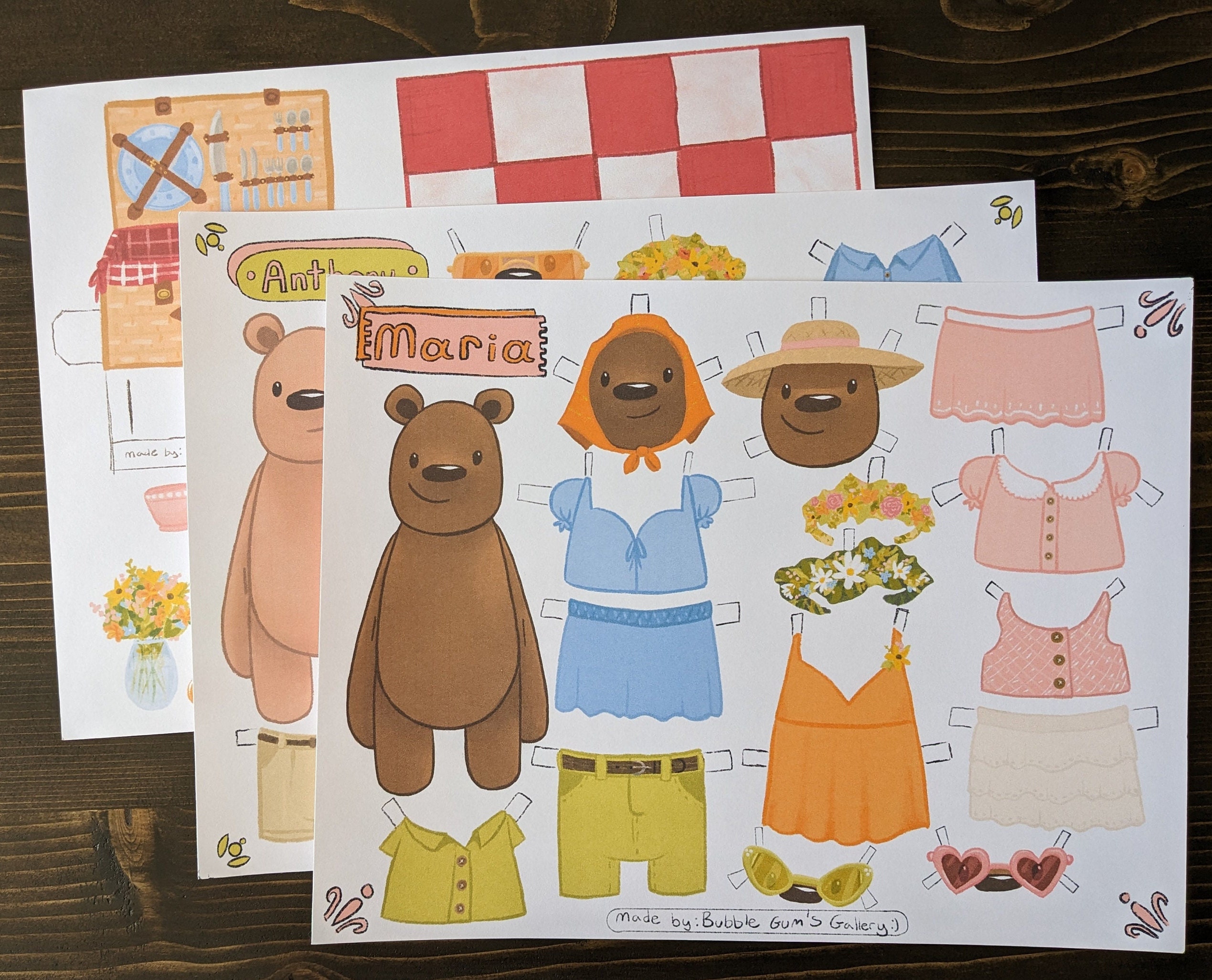 Paper Doll Printable Activity, Teddy Bear Picnic Set, DIY Craft Toy, 52 ...
