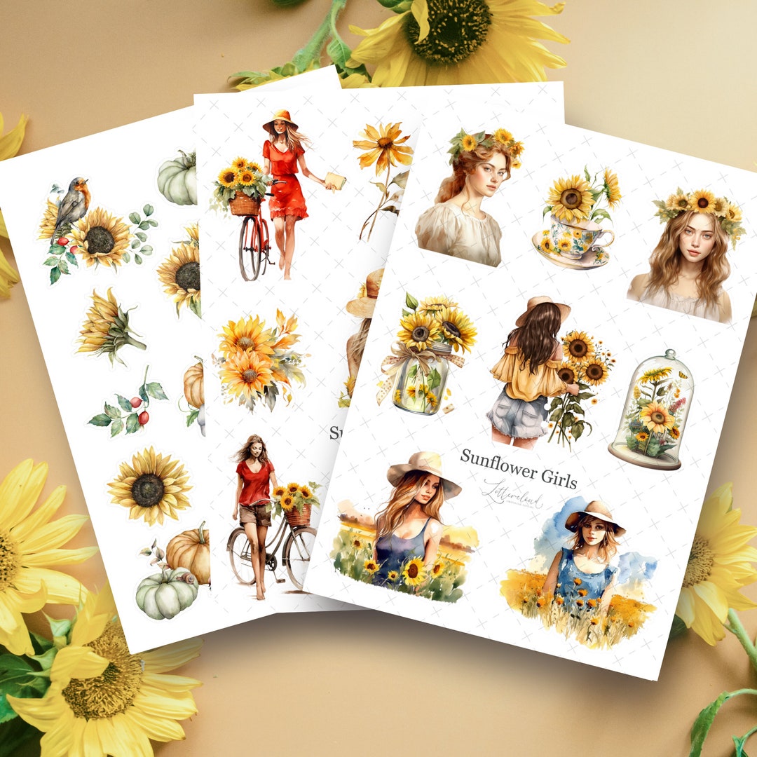Sunflower Girls Journal Sticker Sheets Planner Stickers - Etsy