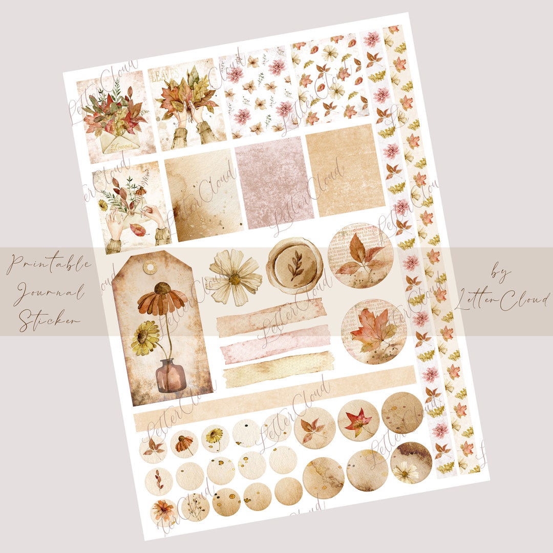 Autumn Leaves Journal Sticker Printable Digital Planner - Etsy