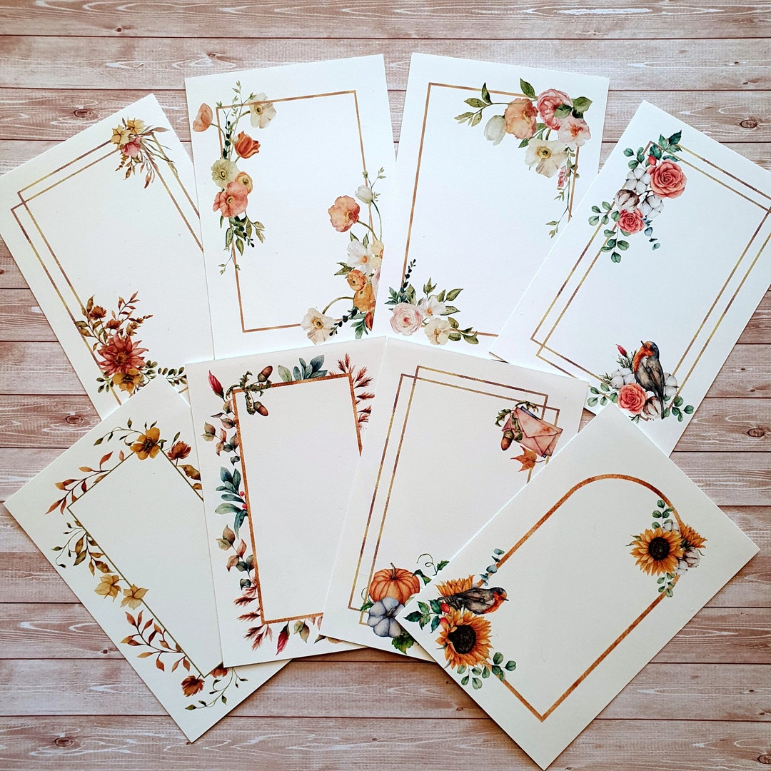 Set: 8 Autumn Note Cards Flowery Memo Cards Floral Journal - Etsy