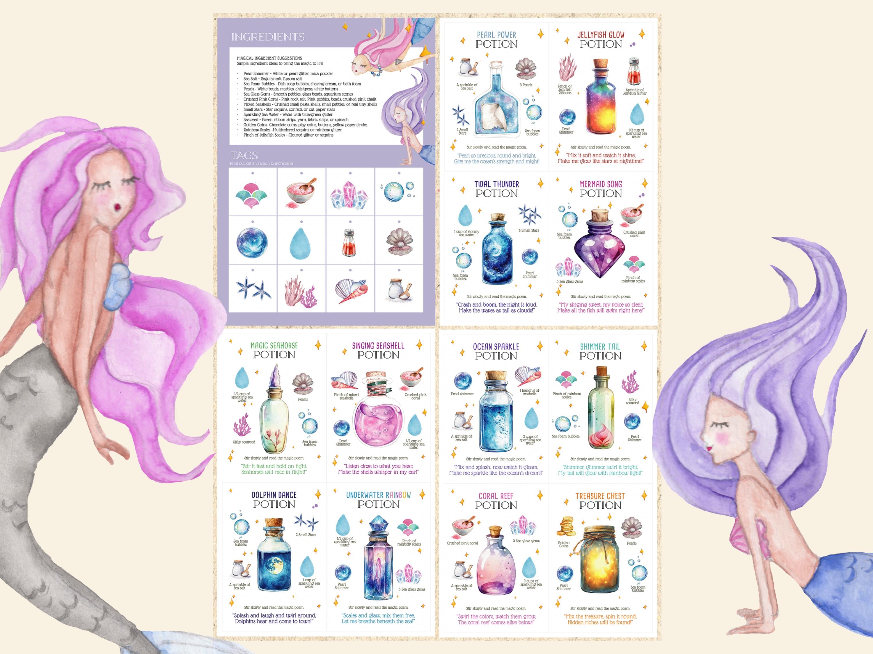 Mermaid Potion Recipe Cards Printable | Magic Potions | Kids Potion Kit ...