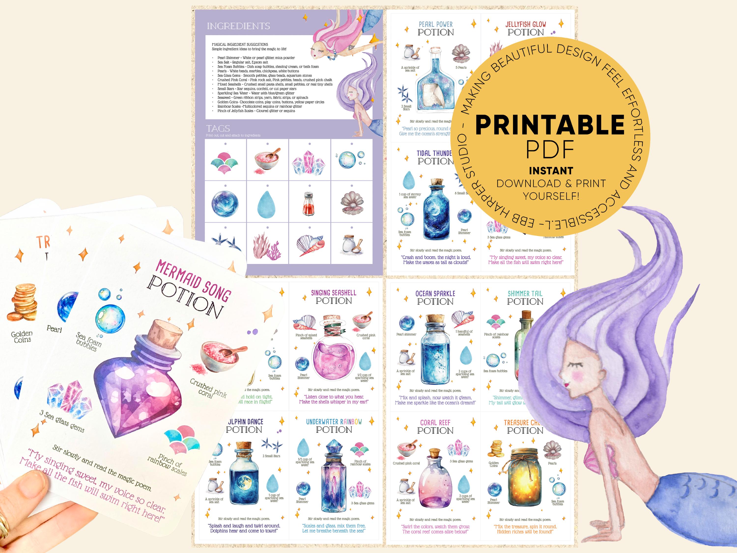 Mermaid Potion Recipe Cards Printable | Magic Potions | Kids Potion Kit ...
