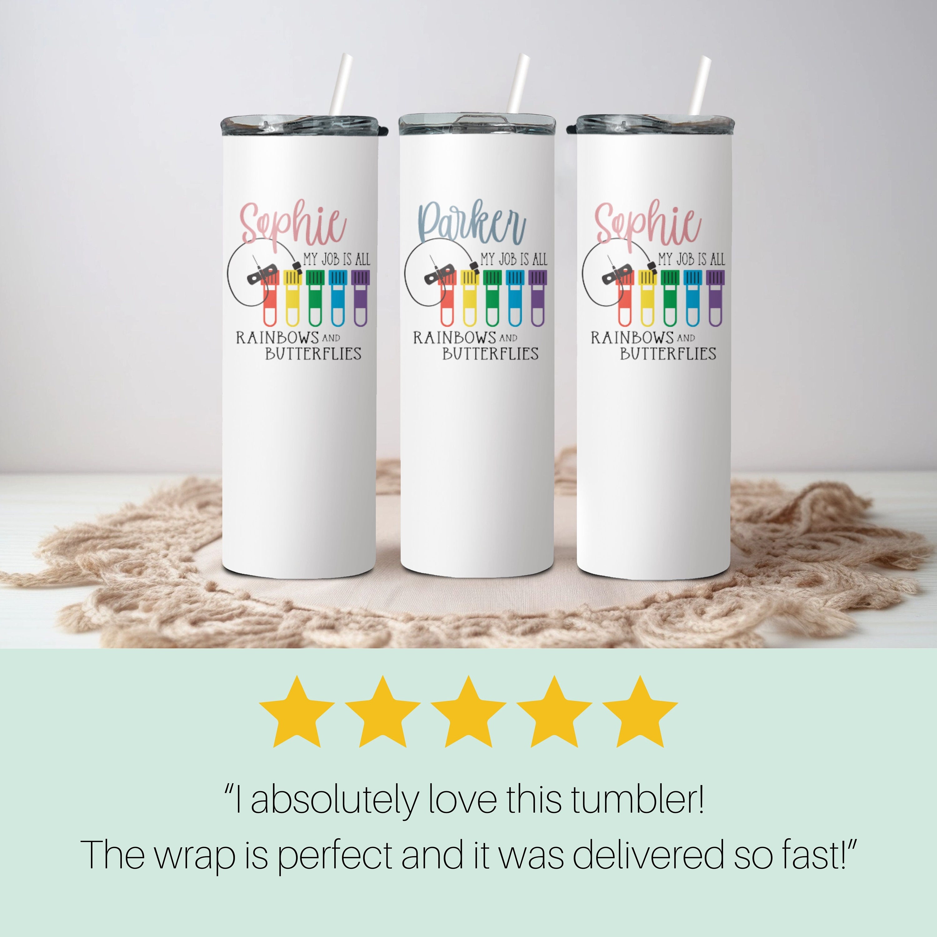 Phlebotomy Tumbler Personalized Rainbow and Butterflies 20oz Nurse ...