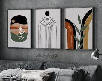 Boho Abstract Wall Art Prints, Boho Wall Decor, Set of 3 Prints, Boho Wall Art, Mid Century ...