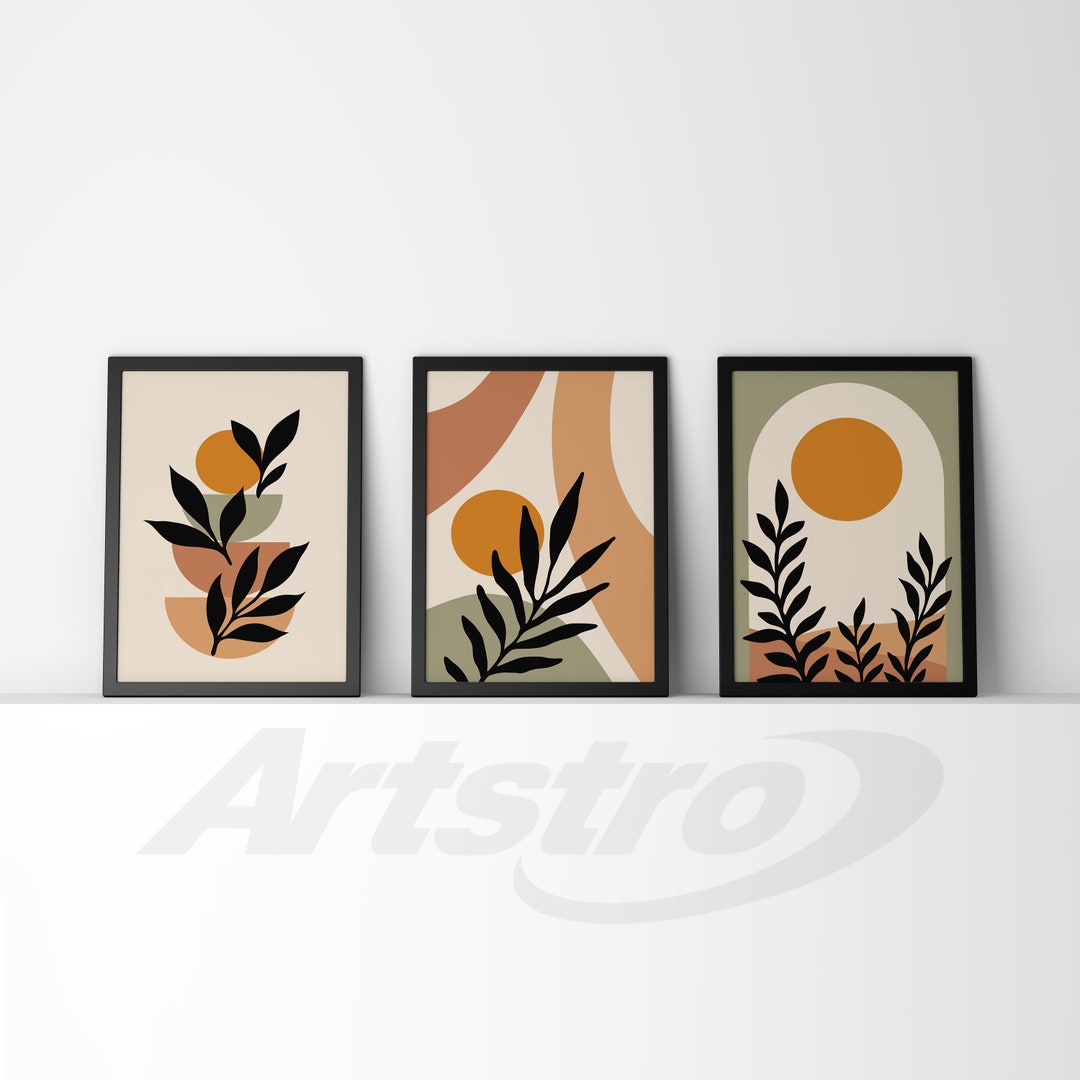 Boho Abstract Wall Art Prints, Boho Wall Decor, Set of 3 Wall Prints, Scandi Art, Mid Century ...