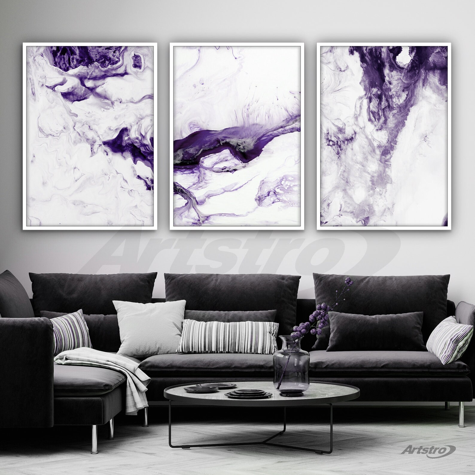 Set of 3 Abstract Ocean Navy Blue & White Art Prints of | Etsy