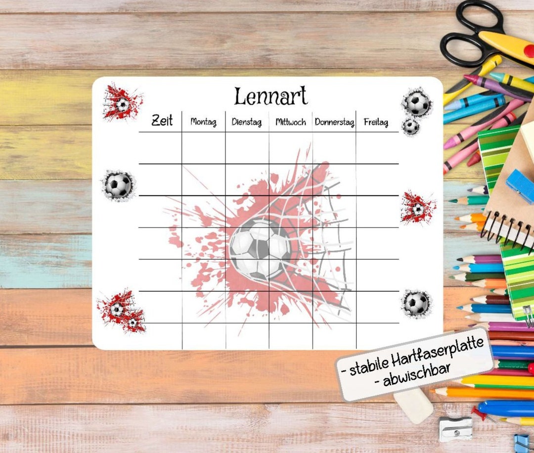 Timetable Wipeable Personalized Football With Name Boy Gift School ...