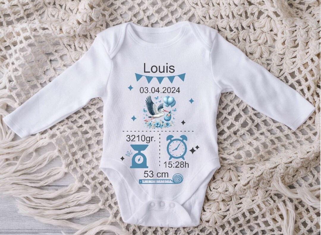 Baby Body Personalized With Name Birth Date Cotton Body Baby Longsleeve ...