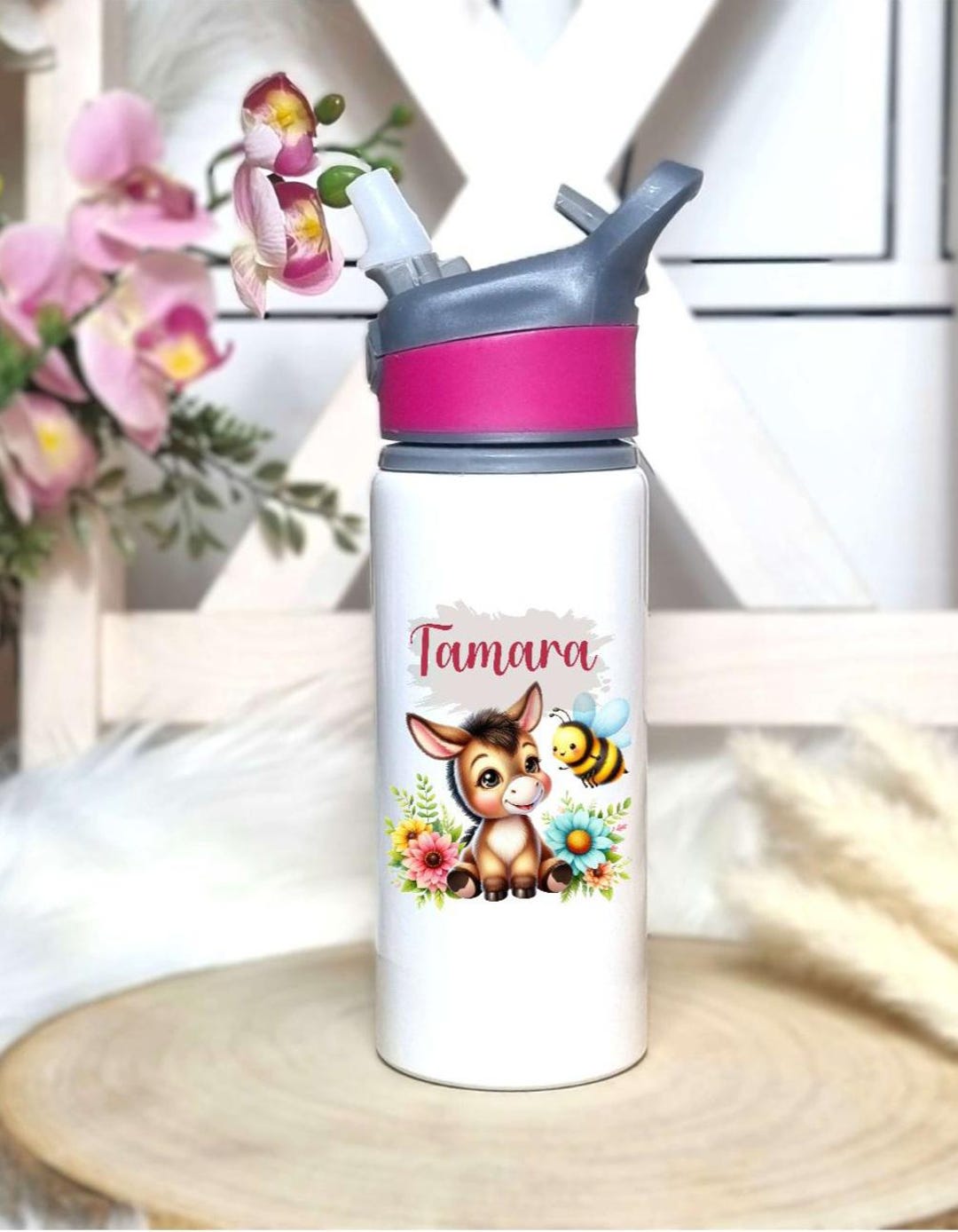 Personalized Children's Drinking Bottle Donkey With Name Girl Water ...
