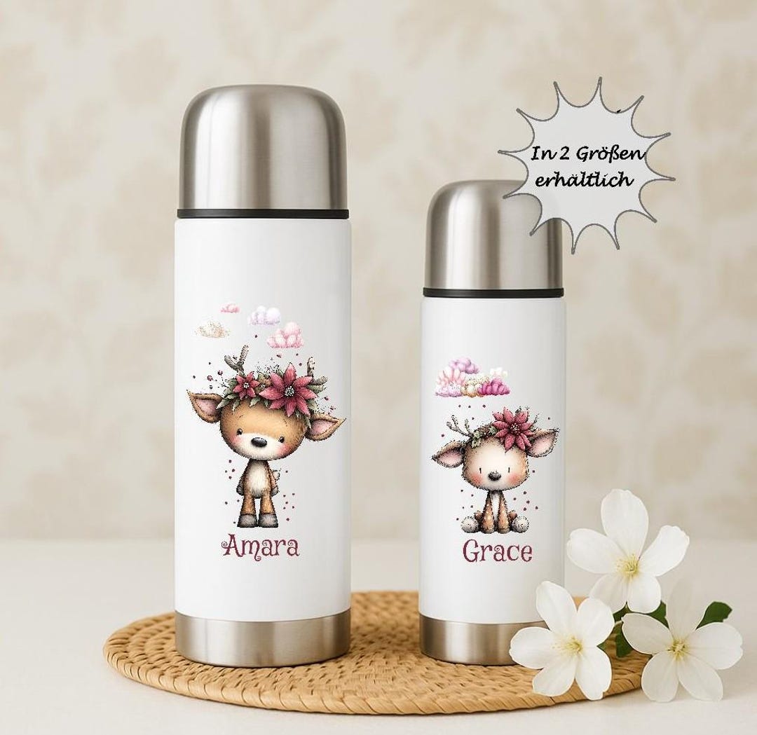 Personalized Thermos Flask With Name Children Deer Gift Birthday ...