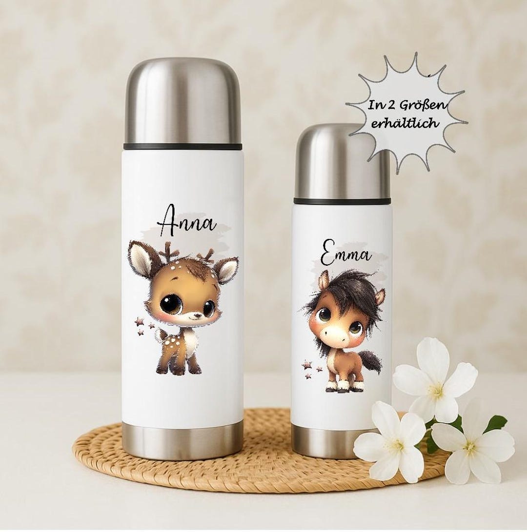 Personalized Thermos Flask With Name Children Deer & Horse Gift ...