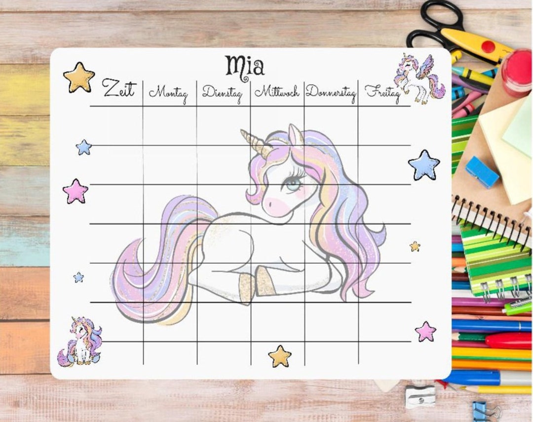 Personalized Timetable With Name Girl Unicorn Wipeable Gift Enrollment ...