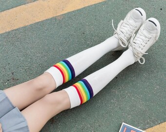 Rainbow Long Socks - Etsy