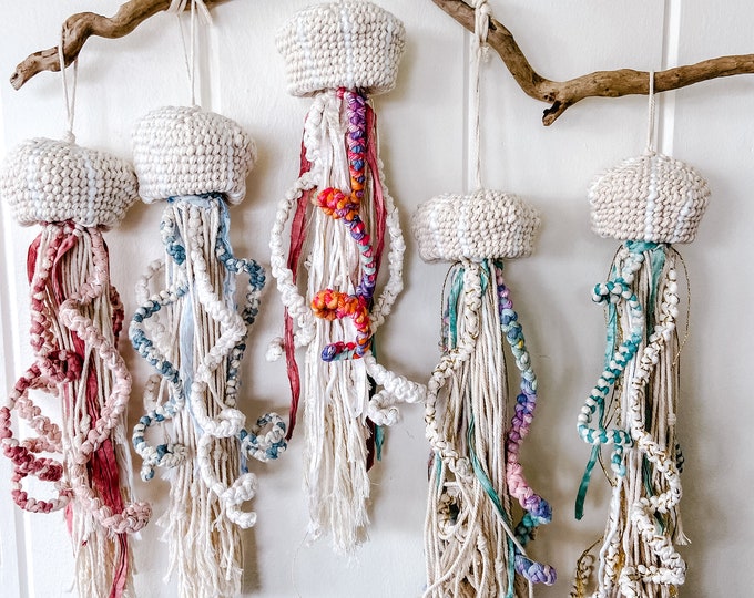 Glow in the Dark Hanging Jellyfish, Macrame Sea Creatures, Beach ...
