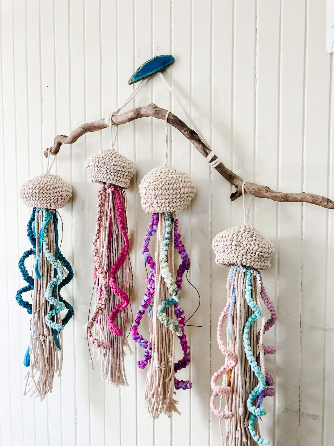 Macrame Hanging Jellyfish, Coastal Sea Creatures Decor, Nautical ...