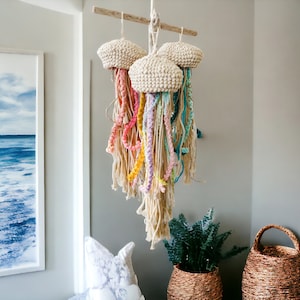 Macrame Hanging Jellyfish, Coastal Sea Creatures Decor, Nautical ...