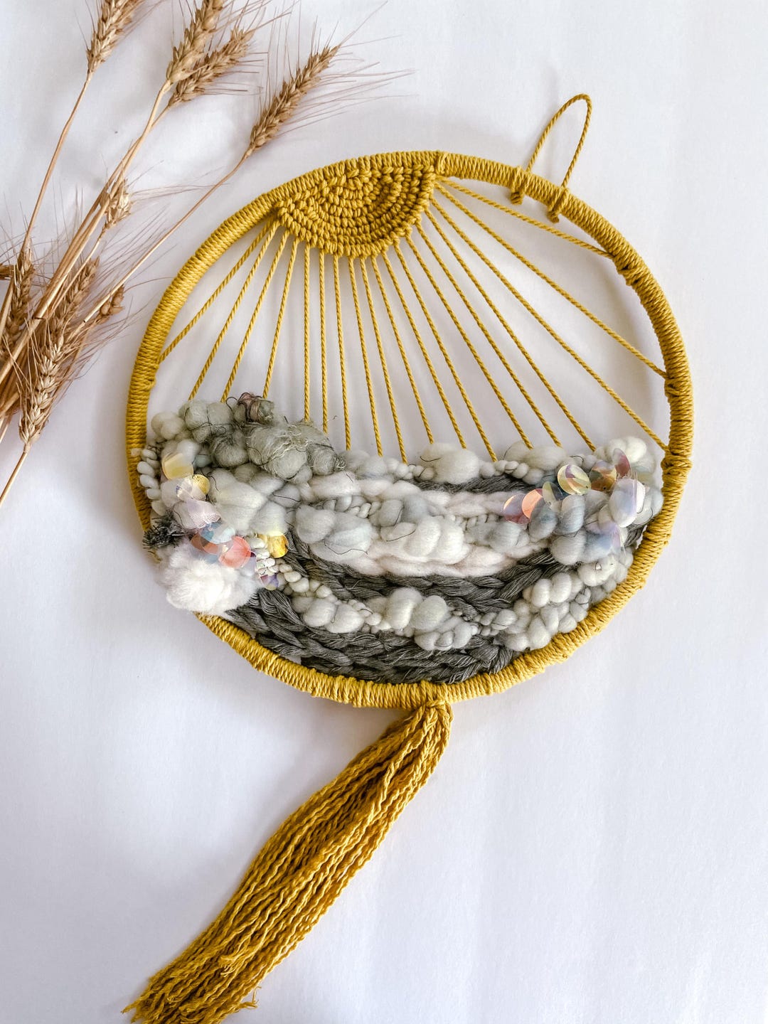 12" Sun Macrame-coastal Sage| Sun Wall Hanging | Round Woven Decor ...