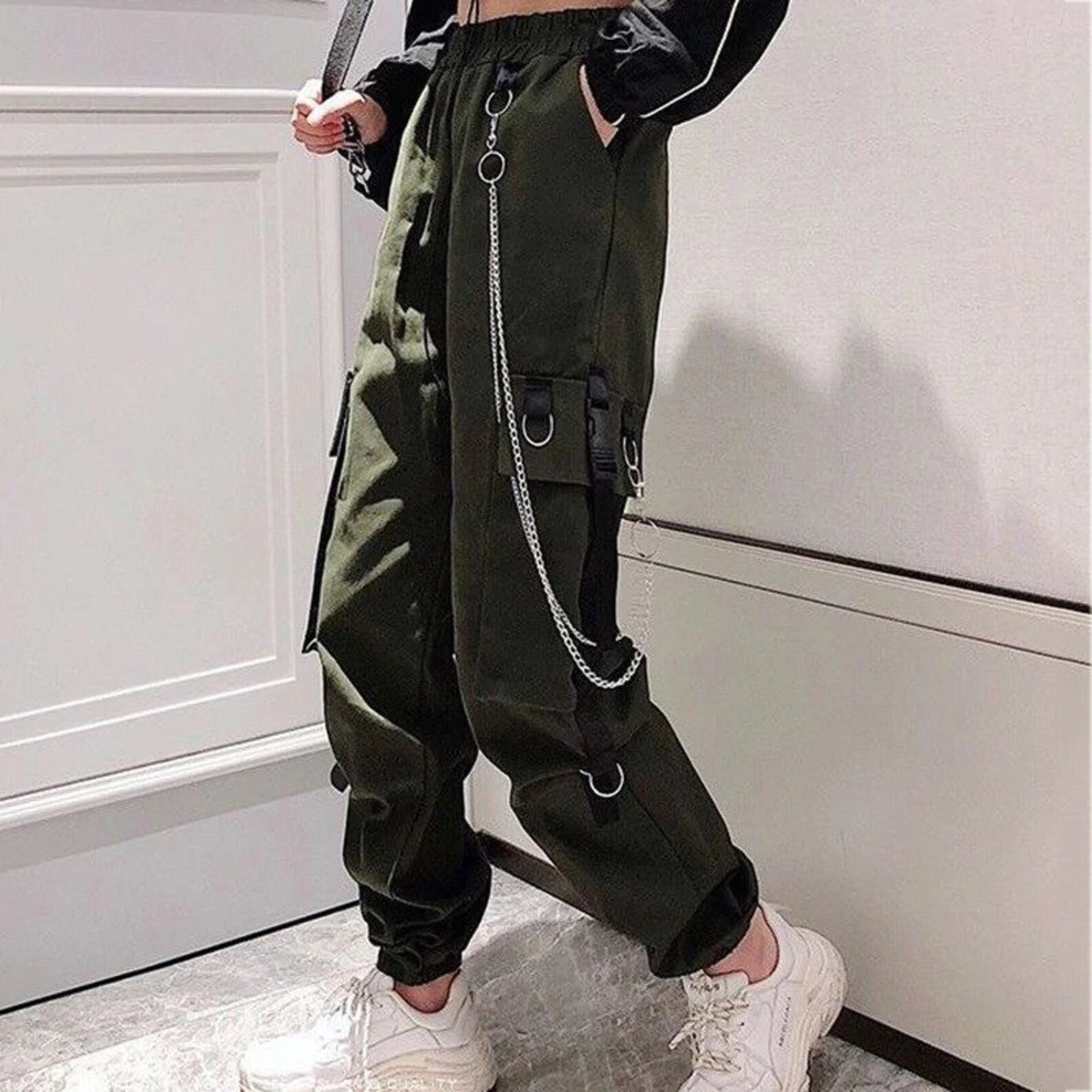 Womens High Waist Nu Goth Alt Cargo Pants Gothic Style Etsy