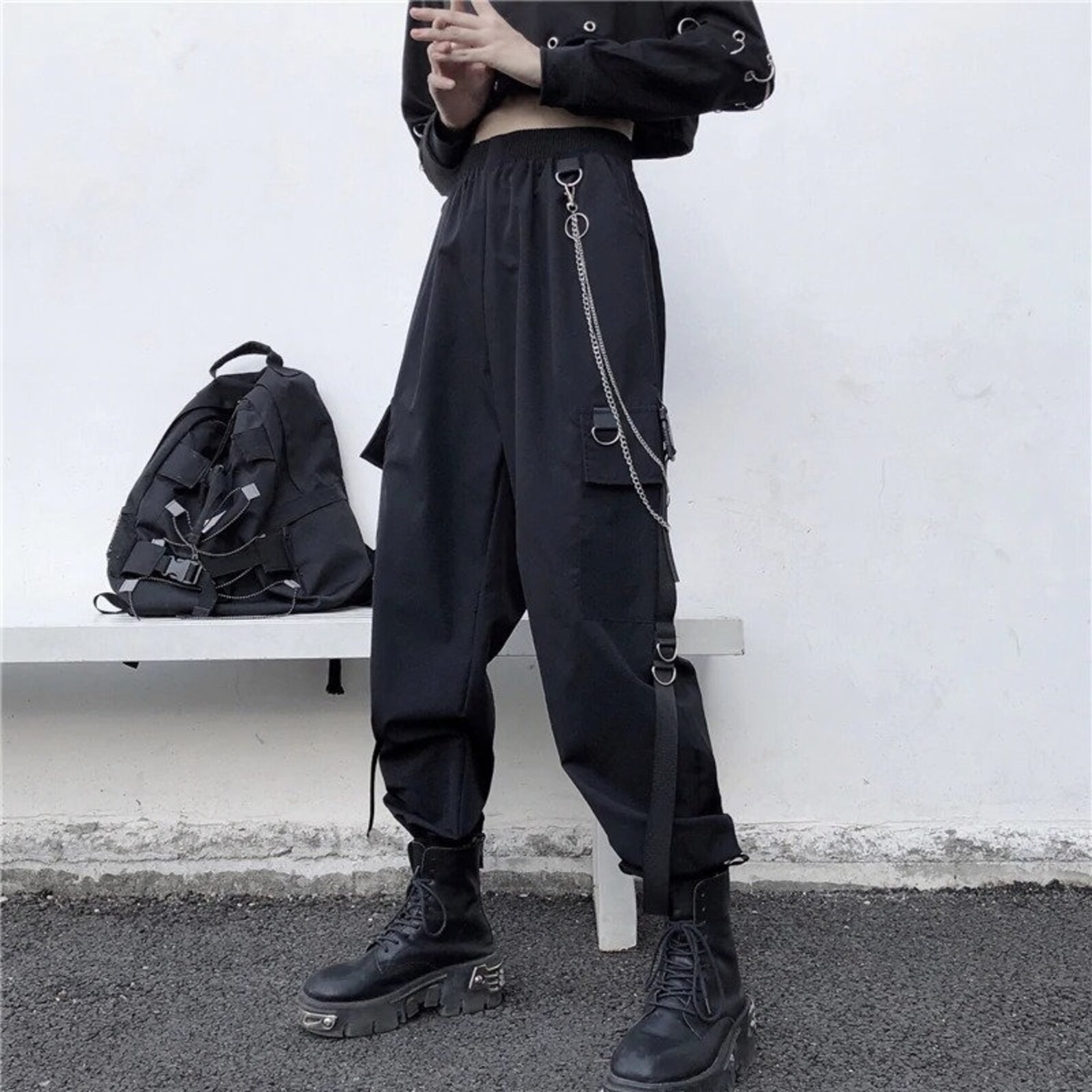 Womens High Waist Nu Goth Alt Cargo Pants Gothic Style Etsy