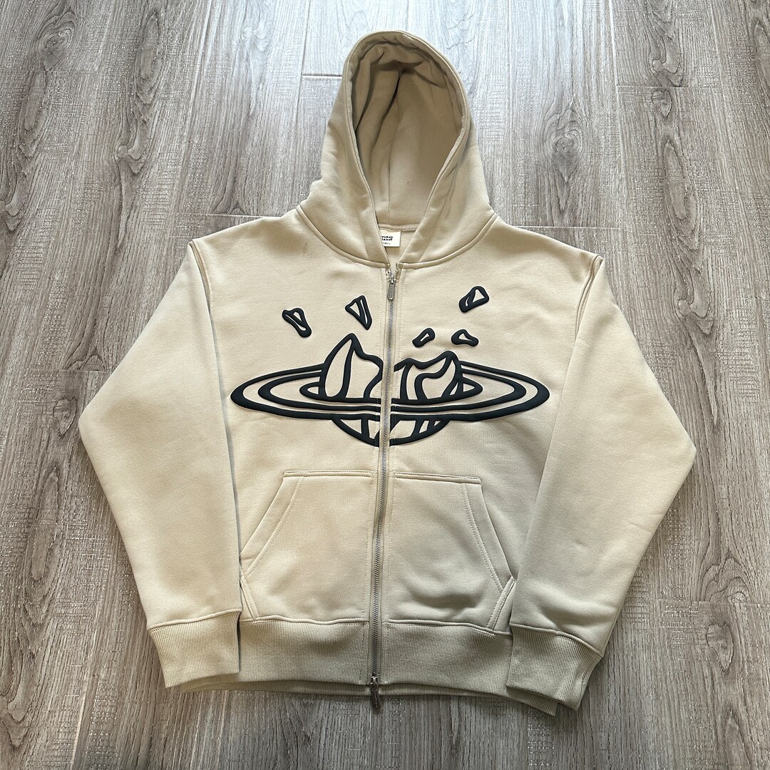 Broken Planet Bone White Puff Print Zip up Hoodie - Etsy