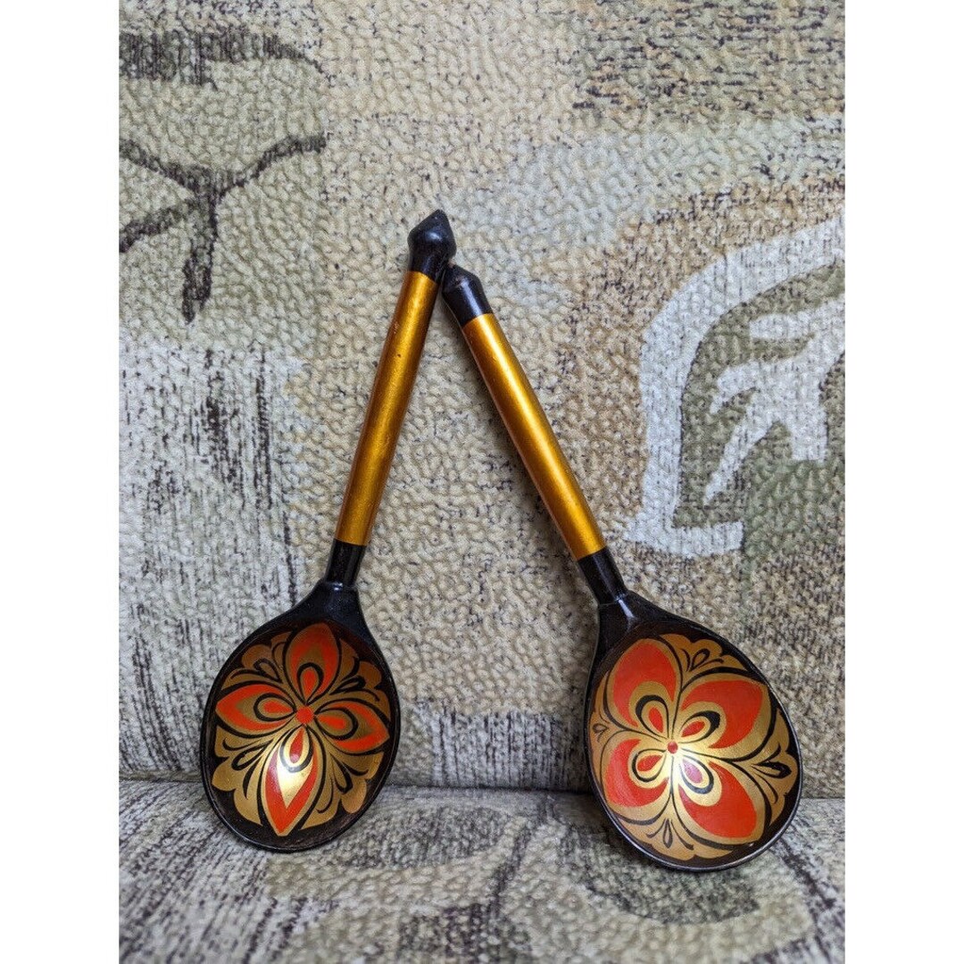 Vintage 2 Wooden Spoons Soviet USSR Decorative Folk Art Hand Painted - Etsy