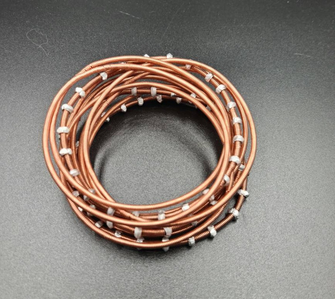 Red Copper or Rose Gold and Silver Colored African Wire Bangles Set of ...