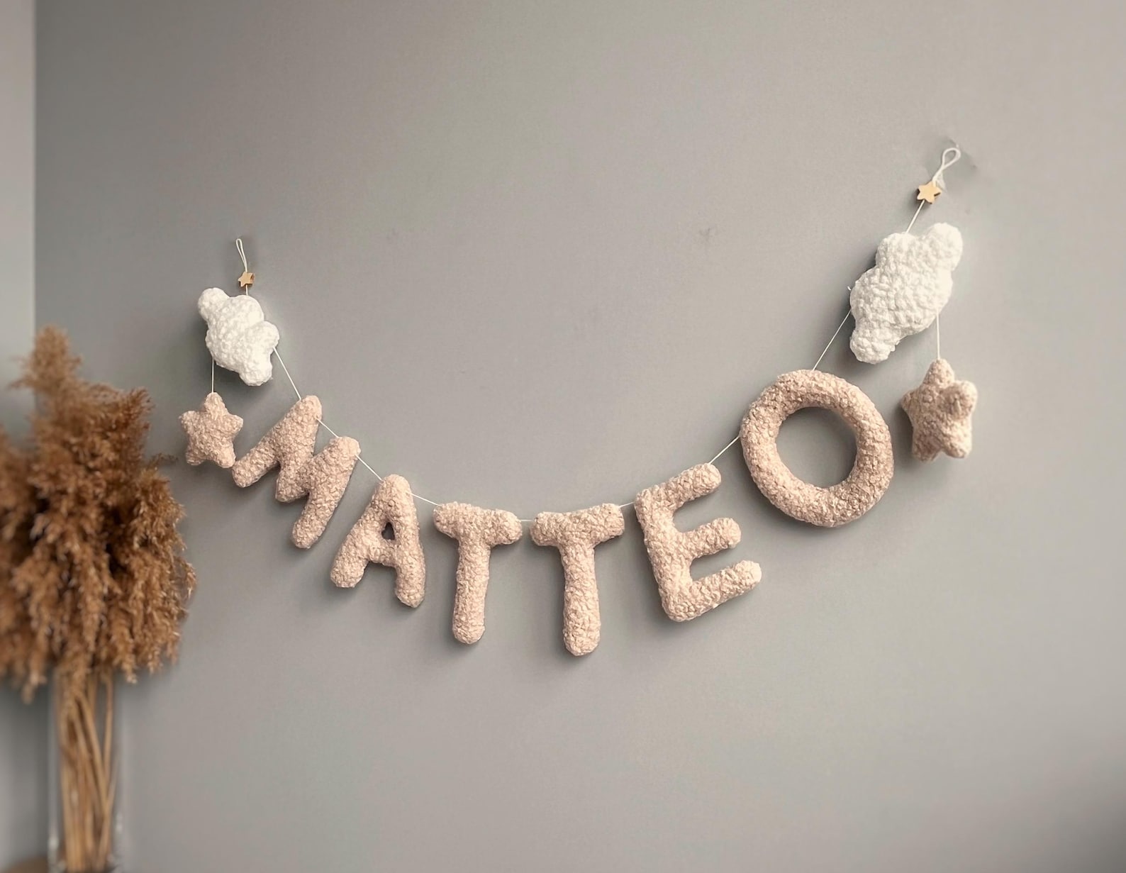 Wall Name Decor,name Garland, Boucle Clouds Garland, Moon Nursery Decor ...