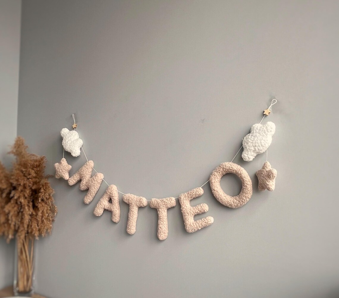 Wall Name Decor,name Garland, Boucle Clouds Garland, Moon Nursery Decor ...