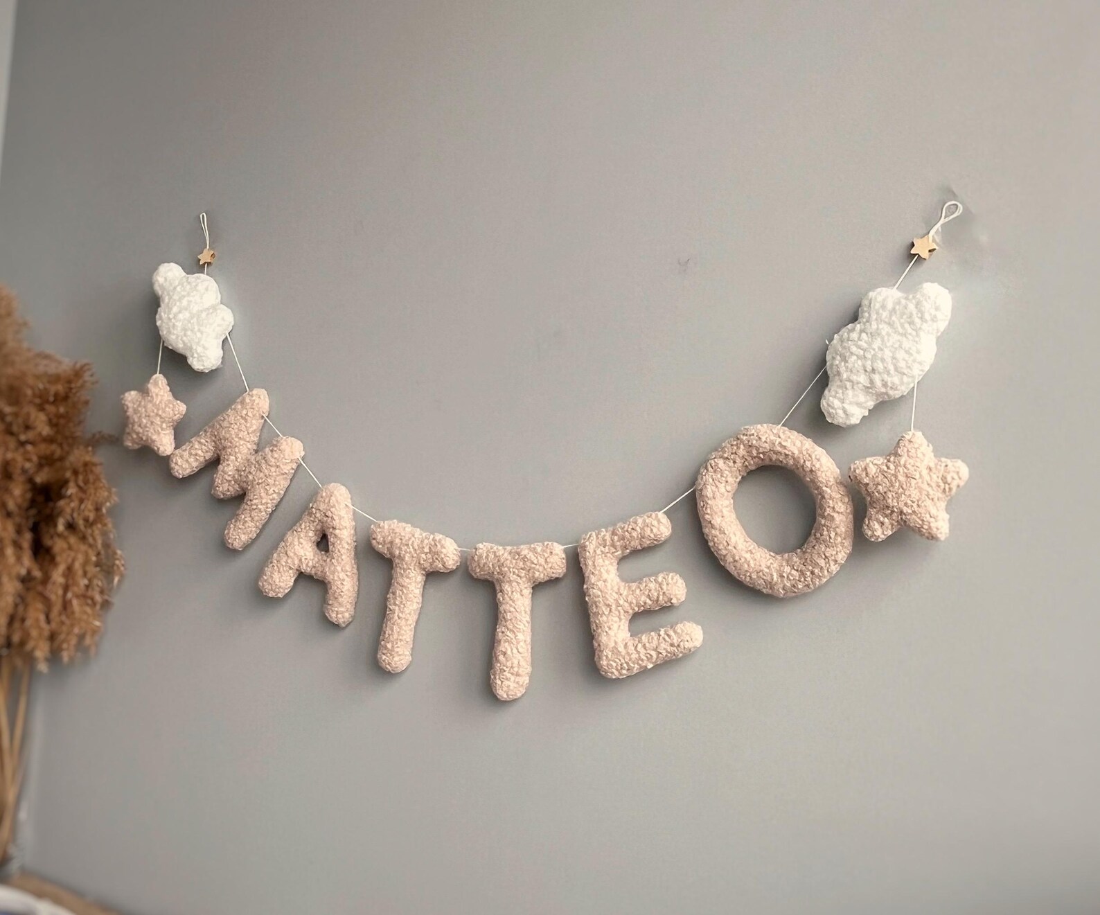 Wall Name Decor,name Garland, Boucle Clouds Garland, Moon Nursery Decor ...