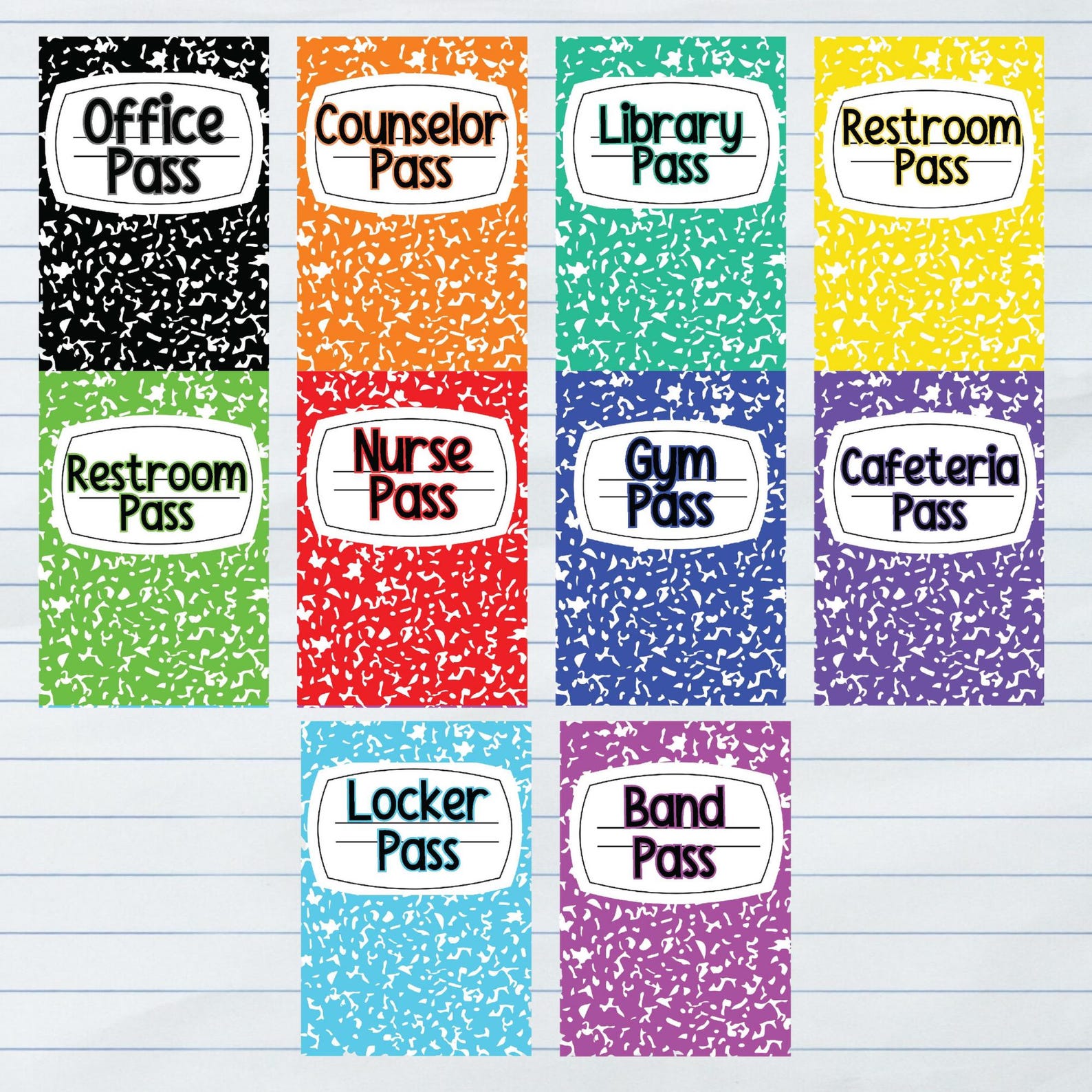 Sublimated Teacher Passes | Hall Passes | Composition Notebook Passes ...