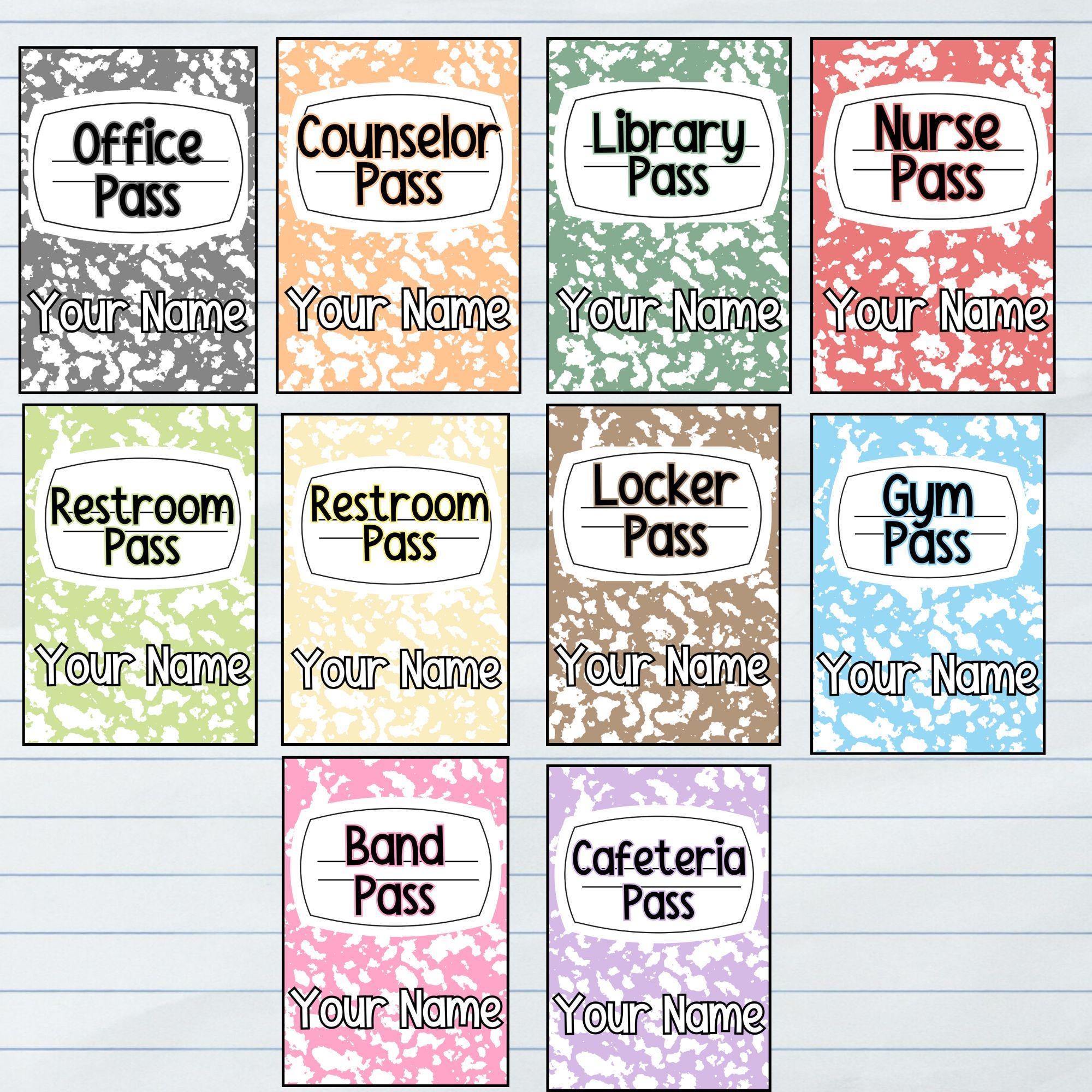 Sublimated Teacher Passes | Hall Passes | Composition Notebook Passes ...