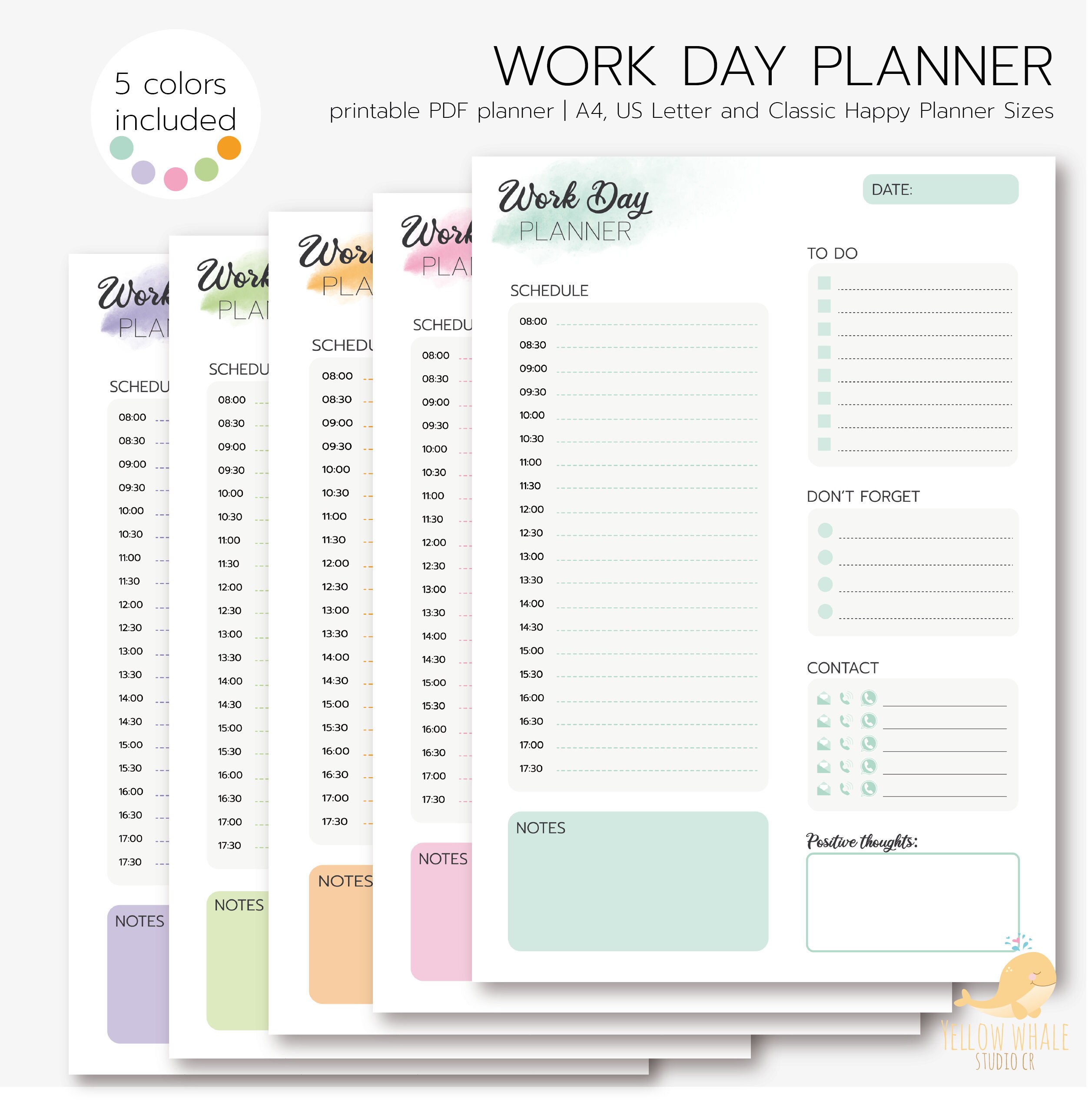 Work Day Organizer Daily Planner Printable Work Day Planner | Etsy