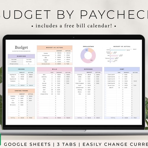 Paycheck Budget Spreadsheet Google Sheets Budget Template - Etsy