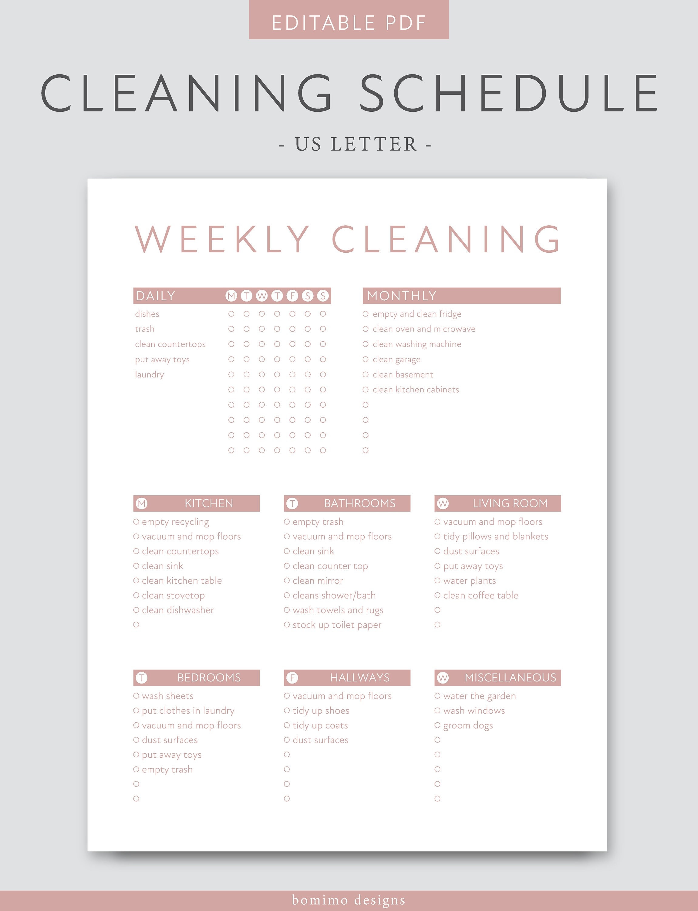 Cleaning Schedule Daily Cleaning Checklist Minimalist Editable House ...