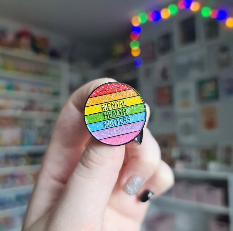 Mental Health Pin Enamel Pin Badge Rainbow Pin Glitter Pin | Etsy