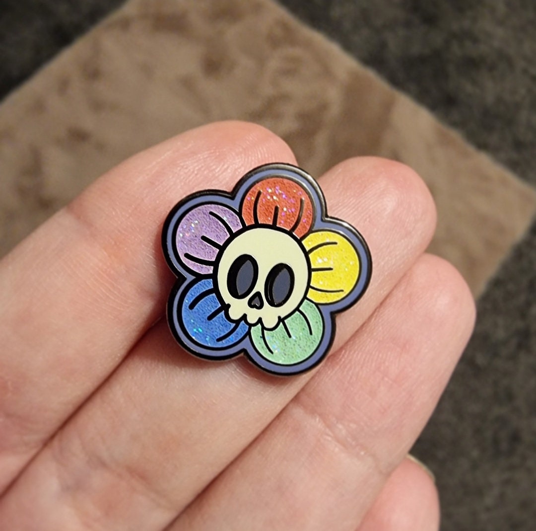 Skull Flower Pin Enamel Pin Creepy Cute Mini Pins Rainbow | Etsy